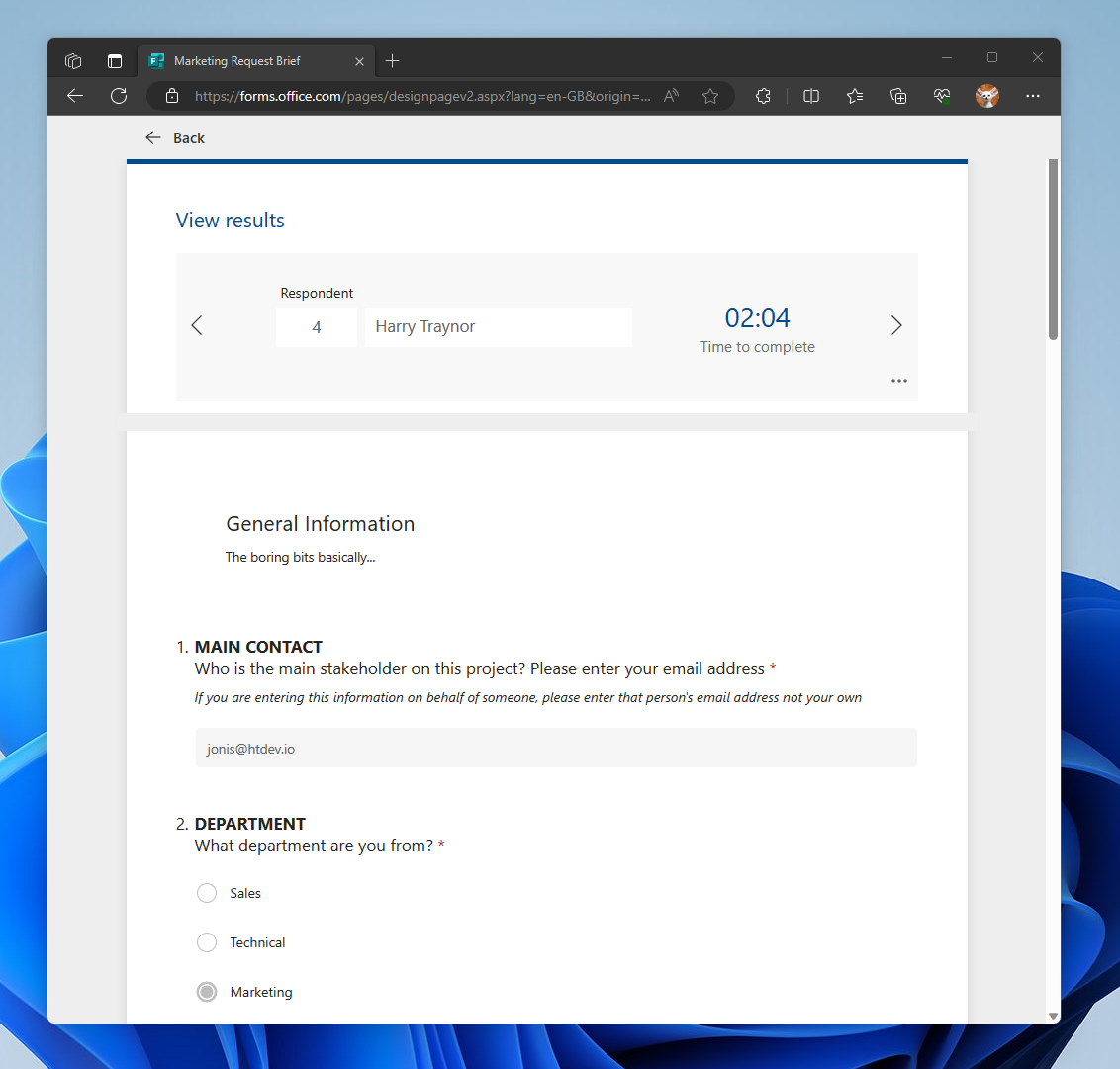 Linking directly to a Microsoft Forms response in the results view