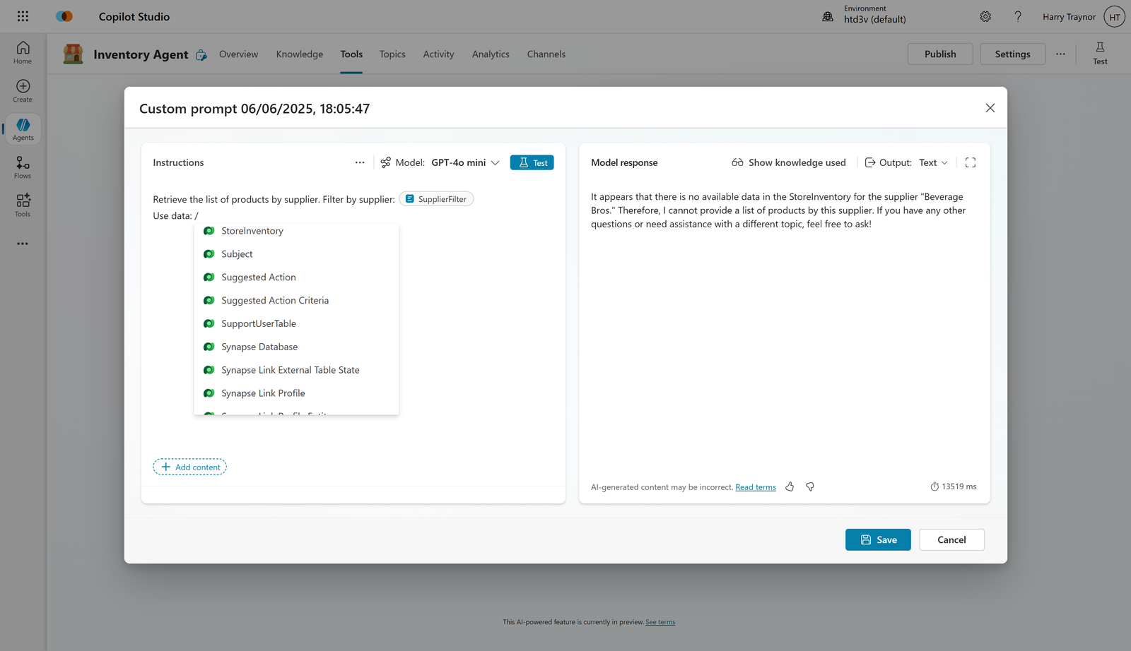 Grounding Copilot Studio Prompts on Dataverse Tables